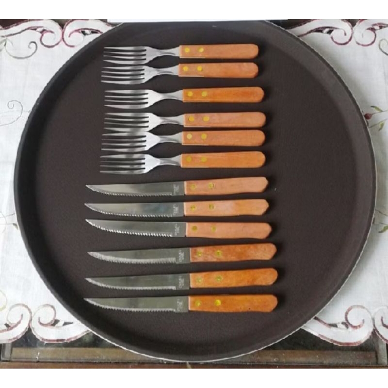 Jual garfu dan pisau steak gagang kayu 12 pcs | Shopee Indonesia