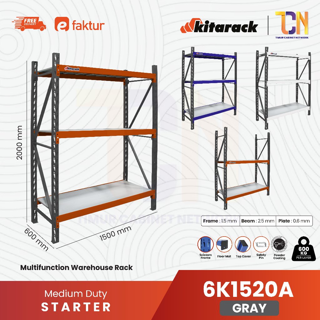 Jual Rak Gudang Besi 600kg 2 Meter Panjang 1.5M Rack Gudang 3 Susun ...