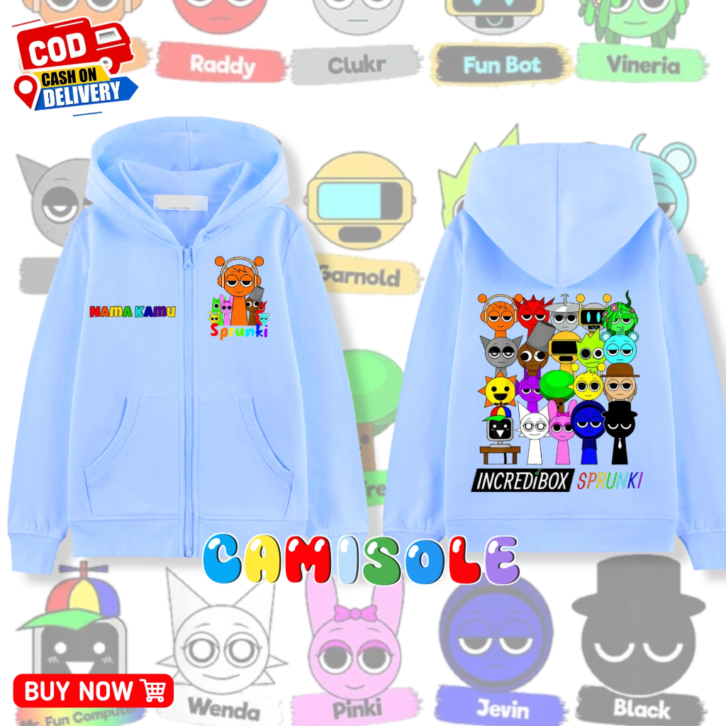 Jual Hoodie Zipper Anak Sprunki Incredibox karakter/Jaket Resleting ...