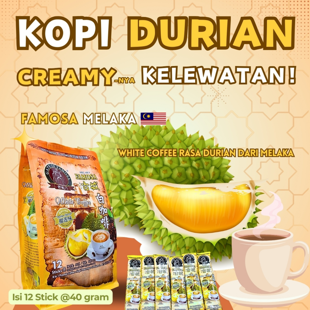 Jual Kopi White Coffee Durian Malaysia Tanpa Ampas Sachet Instan Premium Asli Buah Duren Famosa ...