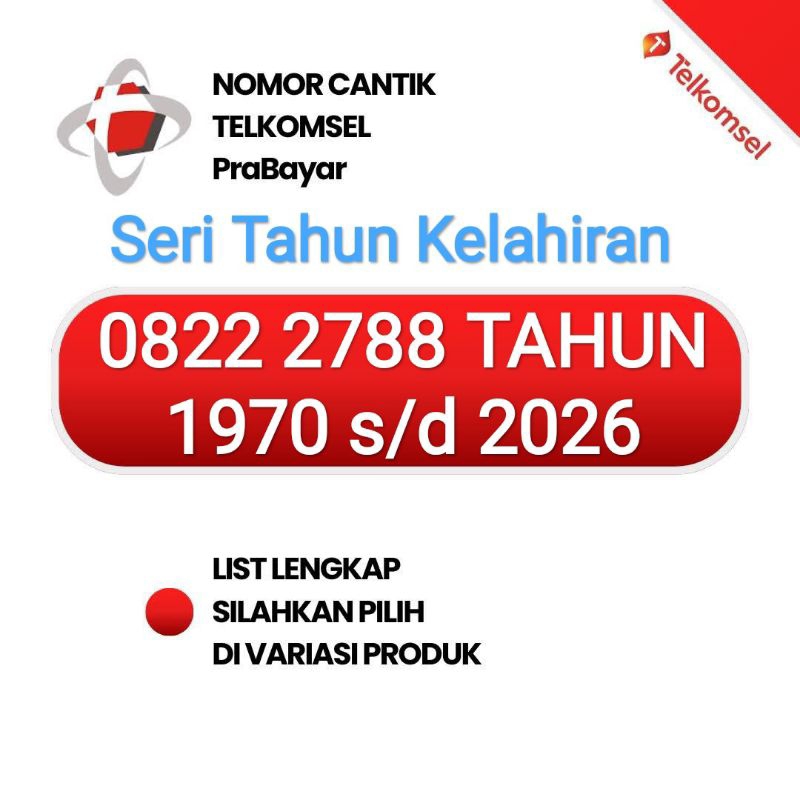 Jual Nomor Cantik Telkomsel Seri Tahun Kelahiran 2788 1970 sd 2026 | Shopee Indonesia