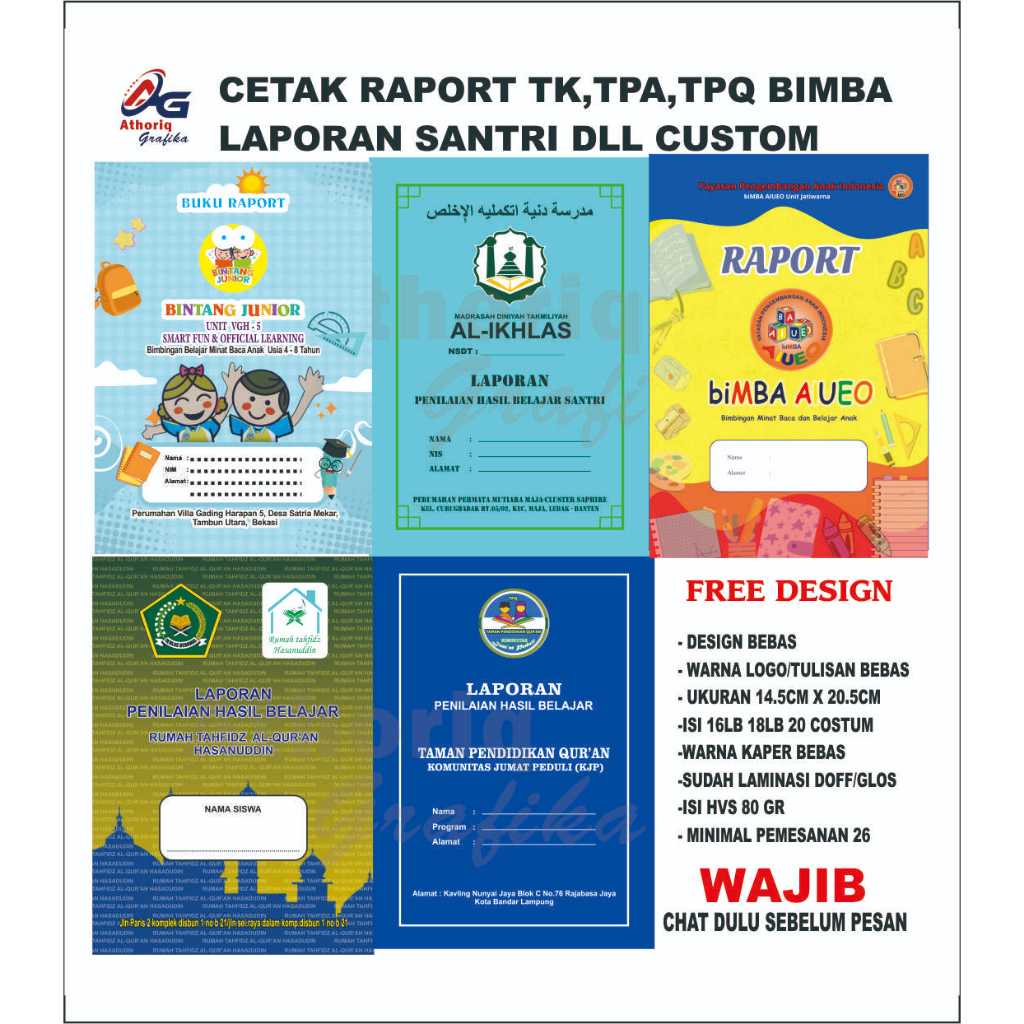 Jual raport TK /TPA/TPQ paud bimba costum | Shopee Indonesia