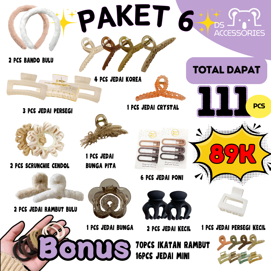 Jual [COD 111PCS 89K] Paket 1 + Paket 3 Jepitan Rambut Korea Bando Free ...