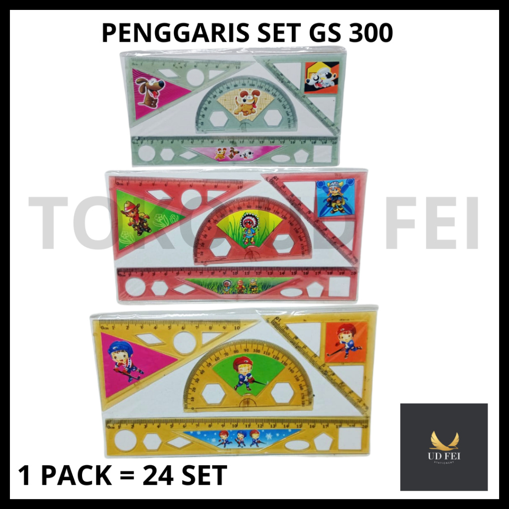 Jual (1 PACK=24 SET) Penggaris Set GS 300/ Penggaris 1 Set/ Penggaris ...