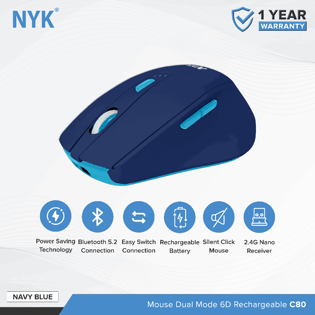 Jual NYK Mouse C80 Blue Navy Dual Mode Bluetooth Wireless Rechargeable ...