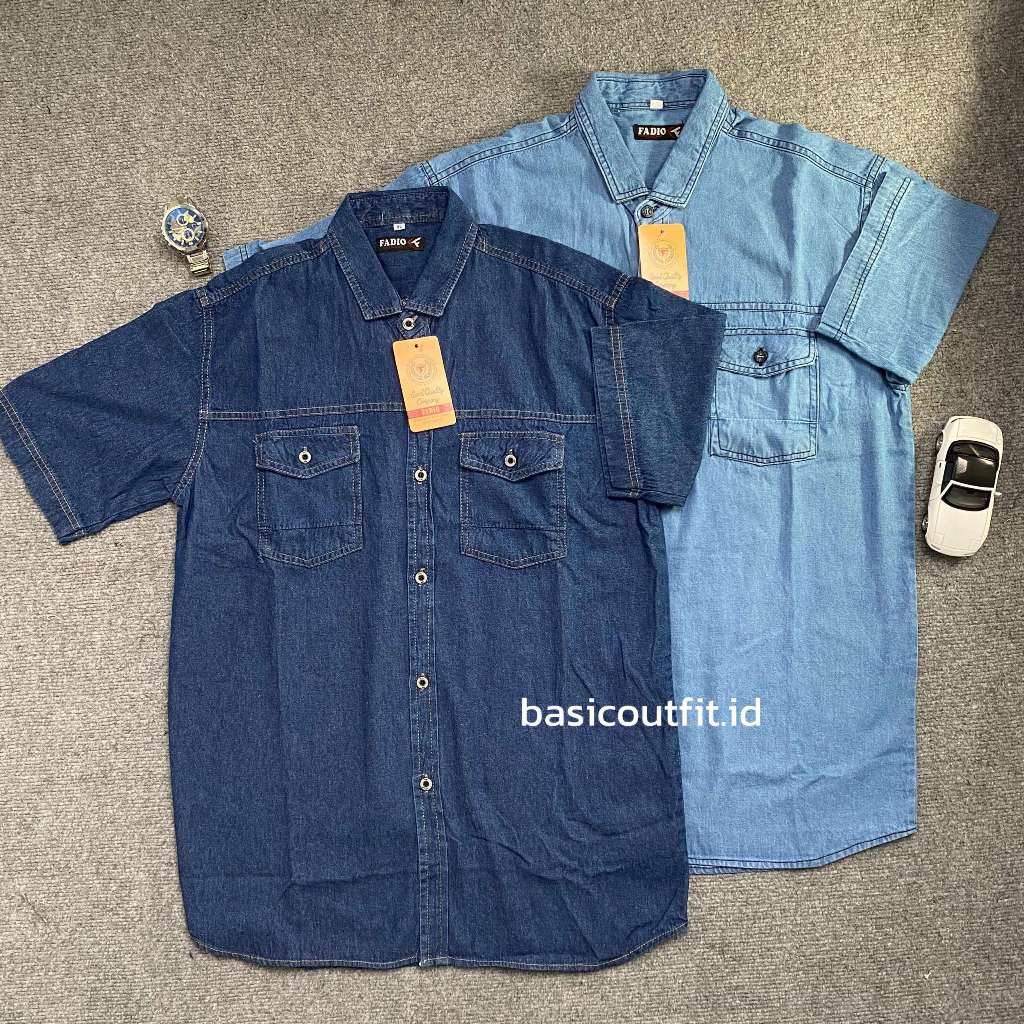 Jual Kemeja Pria Jeans Lengan Pendek Distro [L-3XL] Casual Jumbo ...