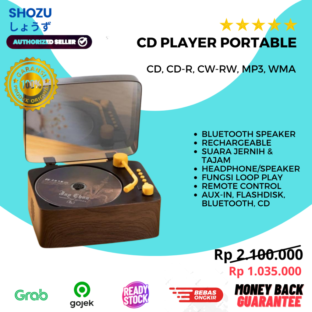 Jual CD Player Portable Bluetooth Speaker Rechargeable Music Player ...