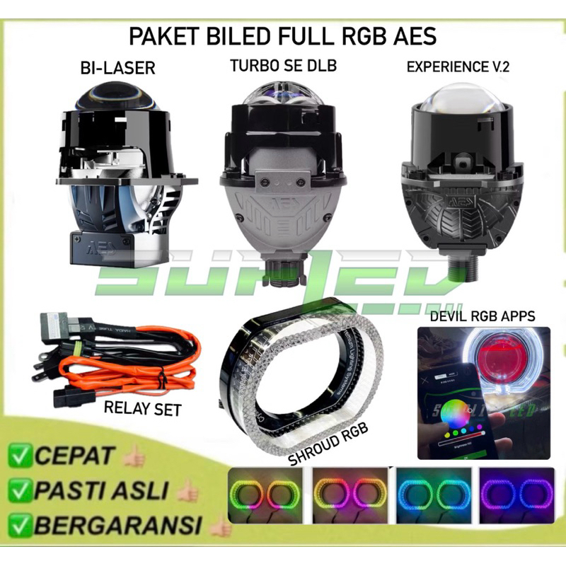 Jual PAKET BILED AES TURBO SE EXPERIENCE VERSI 2 DLB BILASER BI-LASER KOMPLIT FULL RGB APPS AES ...