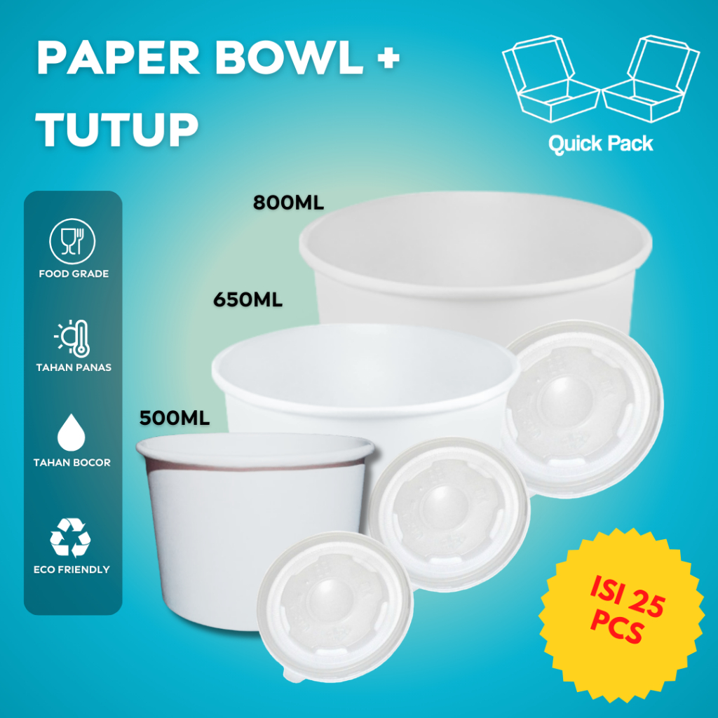 Jual Paper Bowl | Mangkok | Rice Bowl 500ml/650ml/800ml + TUTUP (MURAH ...