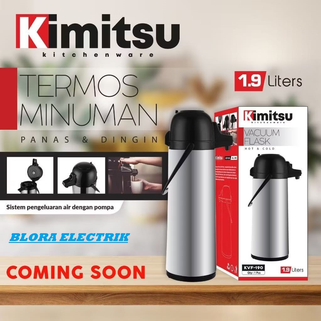 Jual Termos Air Panas Stainless KIMITSU KVF-190 | Termos Tekan | Termos ...