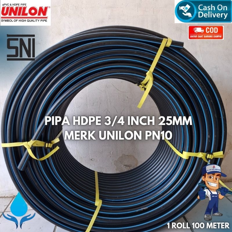 Jual Pipa HDPE atau Selang Hitam Merek UNILON 3/4 inch 25MM PN10 1 roll ...