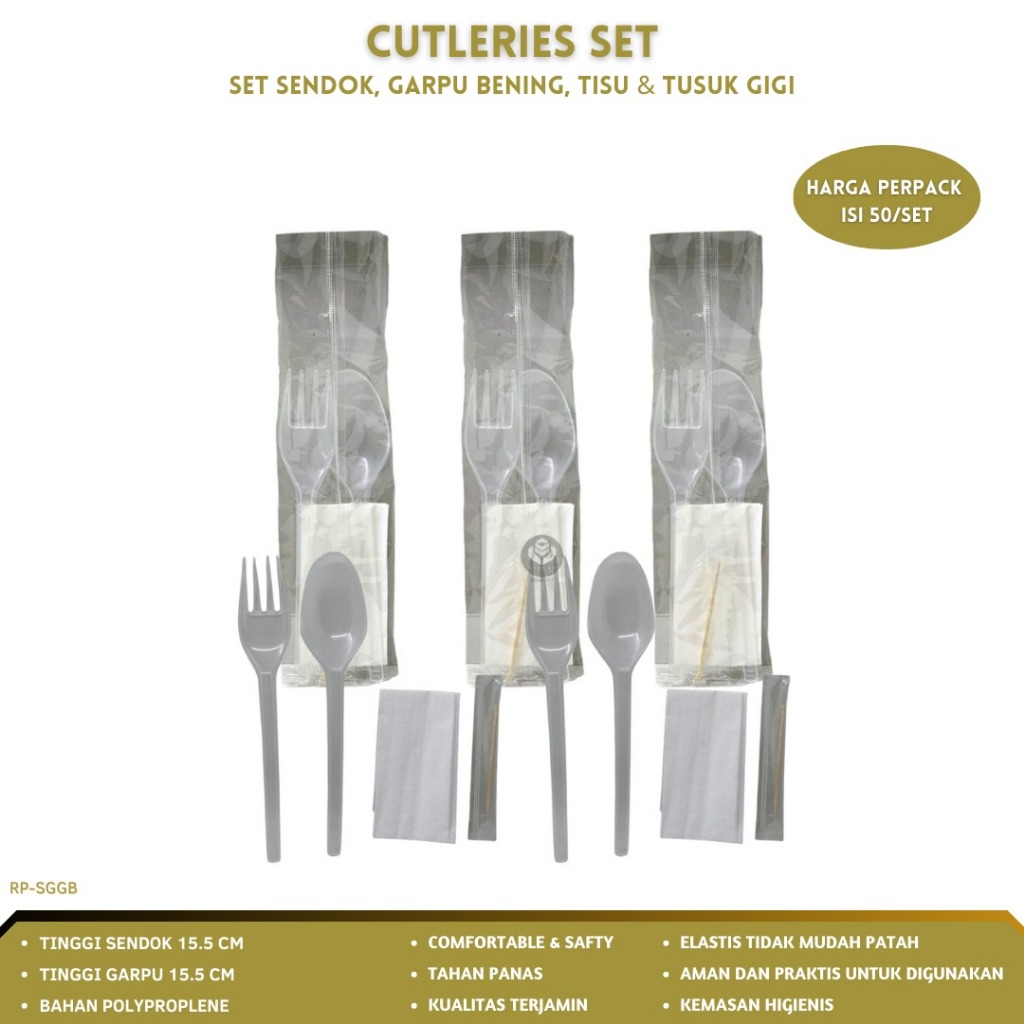 Jual Cutleries Set Sendok Garpu Warna Bening Tisu Tusuk Gigi ( Isi 50 ...