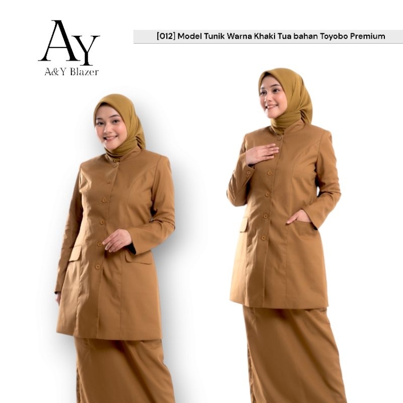 Jual [012] MODEL TUNIK !! A&Y Blazer Seragam dinas PDH guru PNS ASN terbaru warna Khaki Tua ...