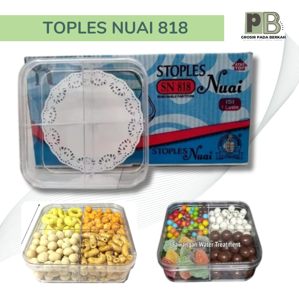 Jual Toples Nuai Model Kotak Sekat 4 SN 818 / Toples Kue Kering Toples Lebaran 12 Pcs / Toples ...