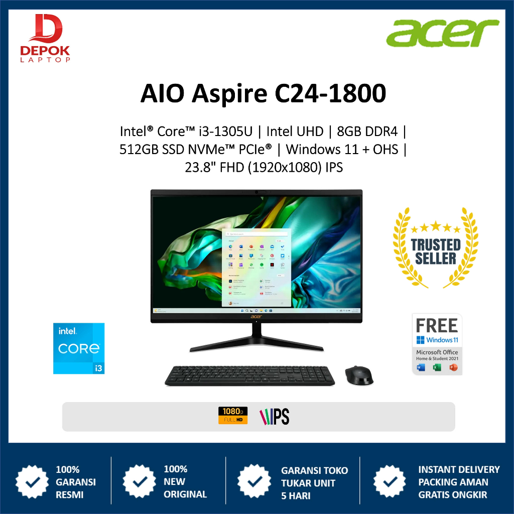Jual Acer PC AIO Aspire C24-1800 i3 1305 8GB 512GB Windows 11 +OHS 23 ...