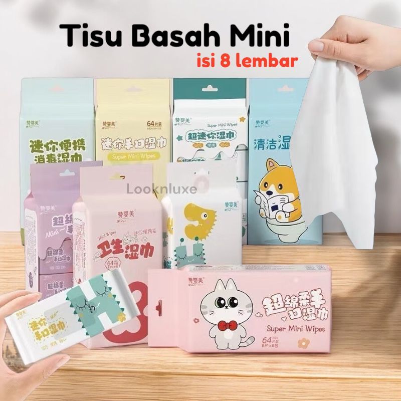 Jual TISU BASAH MINI isi 8 LEMBAR TISSUE BASAH MINI TRAVEL WET WIPES ...