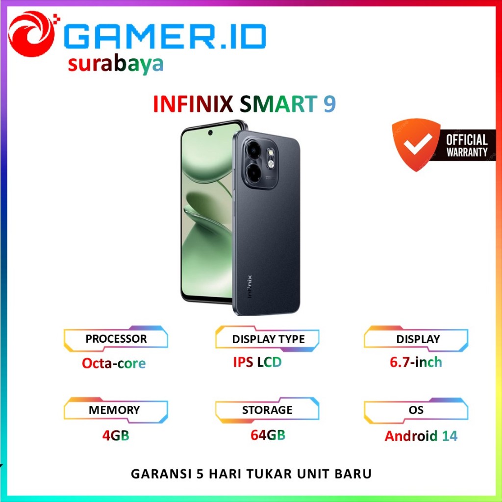Jual INFINIX SMART 9 HD 4GB 64GB BLACK - GOLD - GREEN - TITANIUM ...