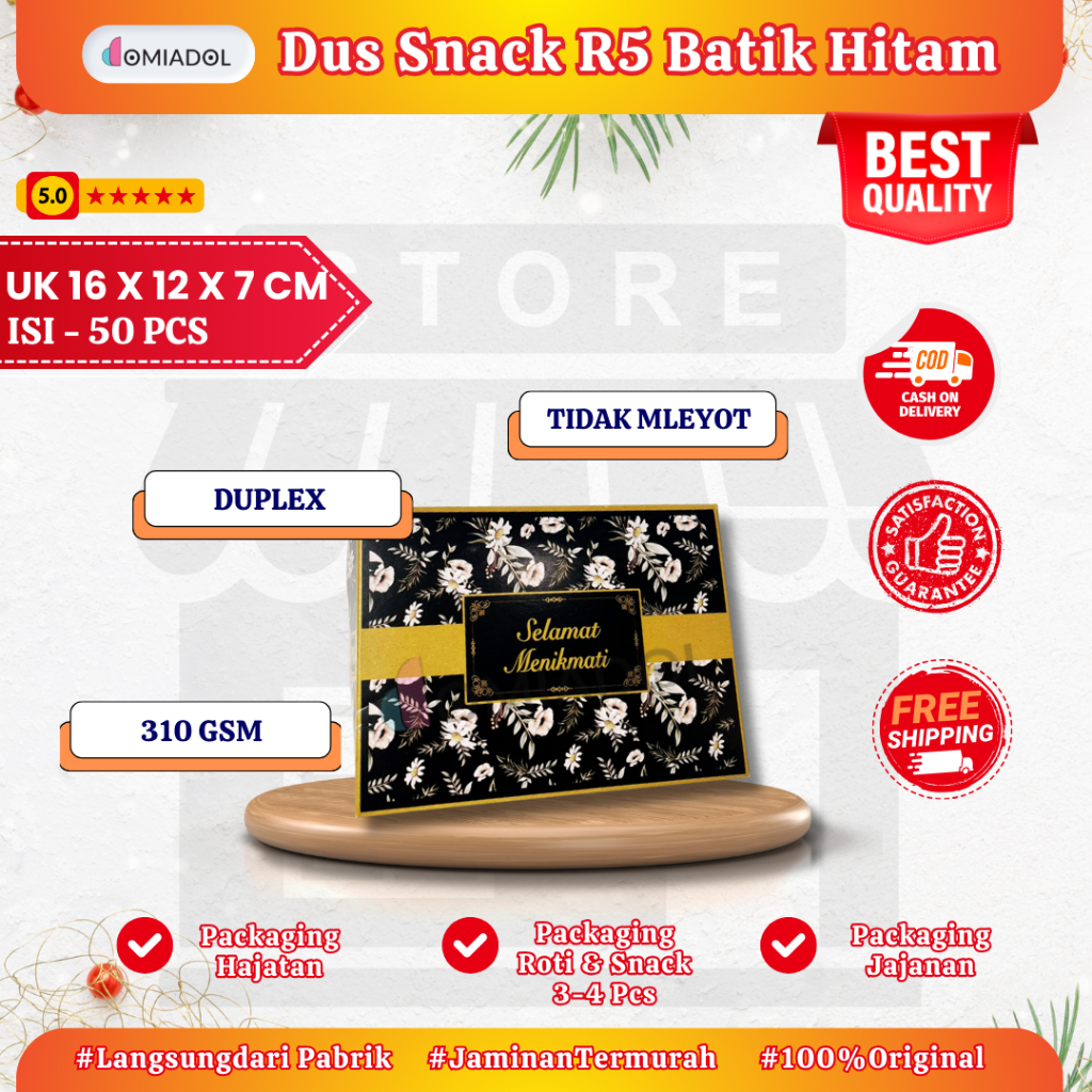 Jual (50 Pcs) Box Dus Kue R5 Motif Batik Hitam Premium - Ukuran 16x12x7 ...