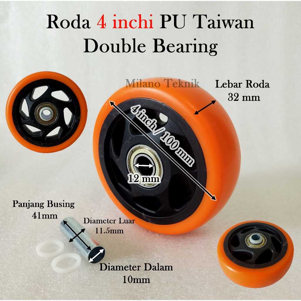 Jual Roda 4 Inch PU Wheel Only Double bearing troli/Etalase | Shopee ...