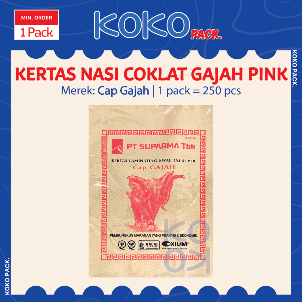 Jual (isi 250 lbr) Kertas Nasi Cokelat Laminasi Cap Gajah PINK uk. 28x38 cm | Kertas Bungkus ...