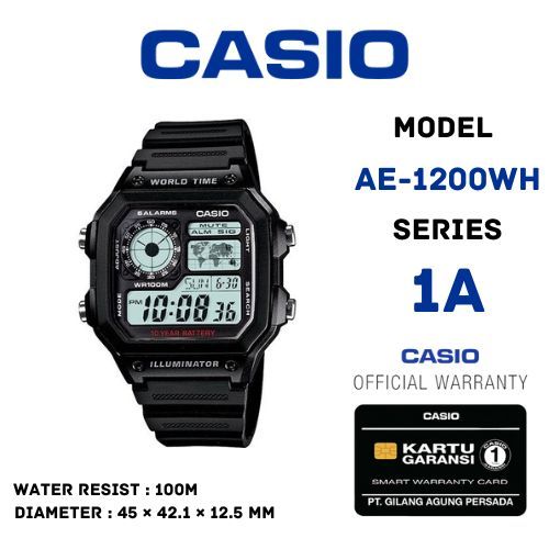 Jual Casio General AE-1200WH-1A Jam Tangan Pria - Digital - Karet - Hitam | Shopee Indonesia