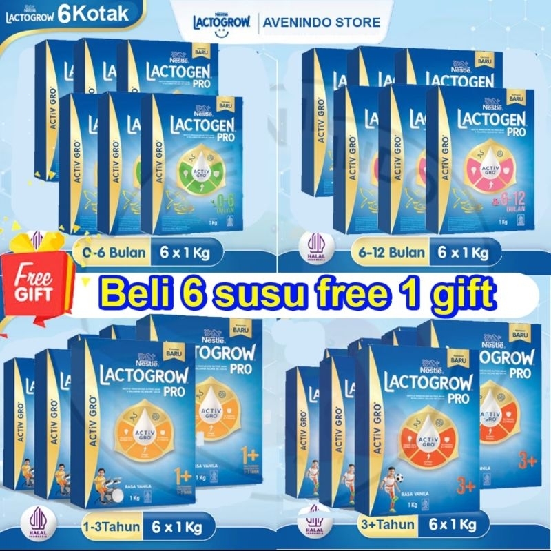Jual 6X Nestle Lactogen Pro Aciv gro lactogrow 1+ 3+ 0- 6 bulan 6-12bln 1 Kg x6 kotak | Shopee ...