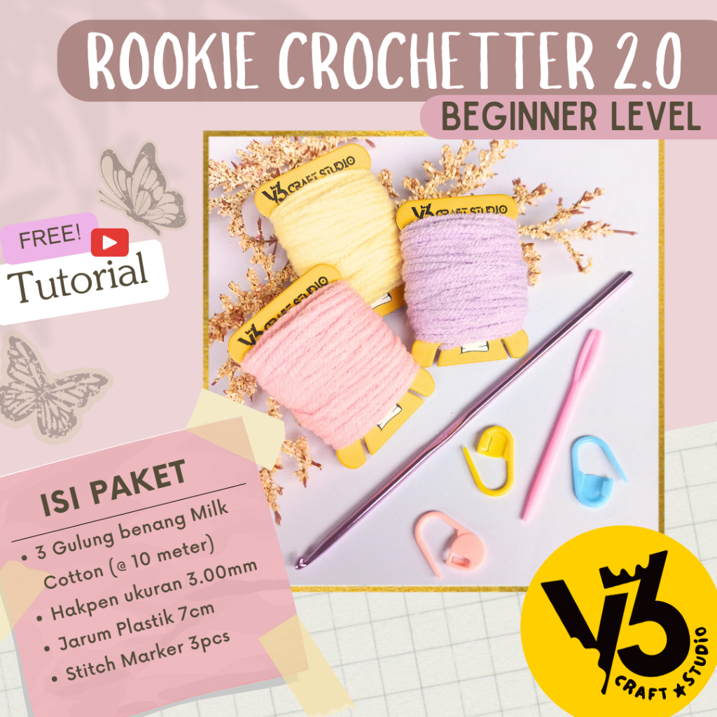 Jual Paket Rajut Pemula 2.0 + Benang Milk Cotton 4ply - Starter Kit ...