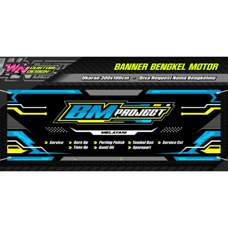 Jual BANNER SPANDUK BENGKEL MOTOR Ukuran 300x100cm (Bisa Request Nama ...