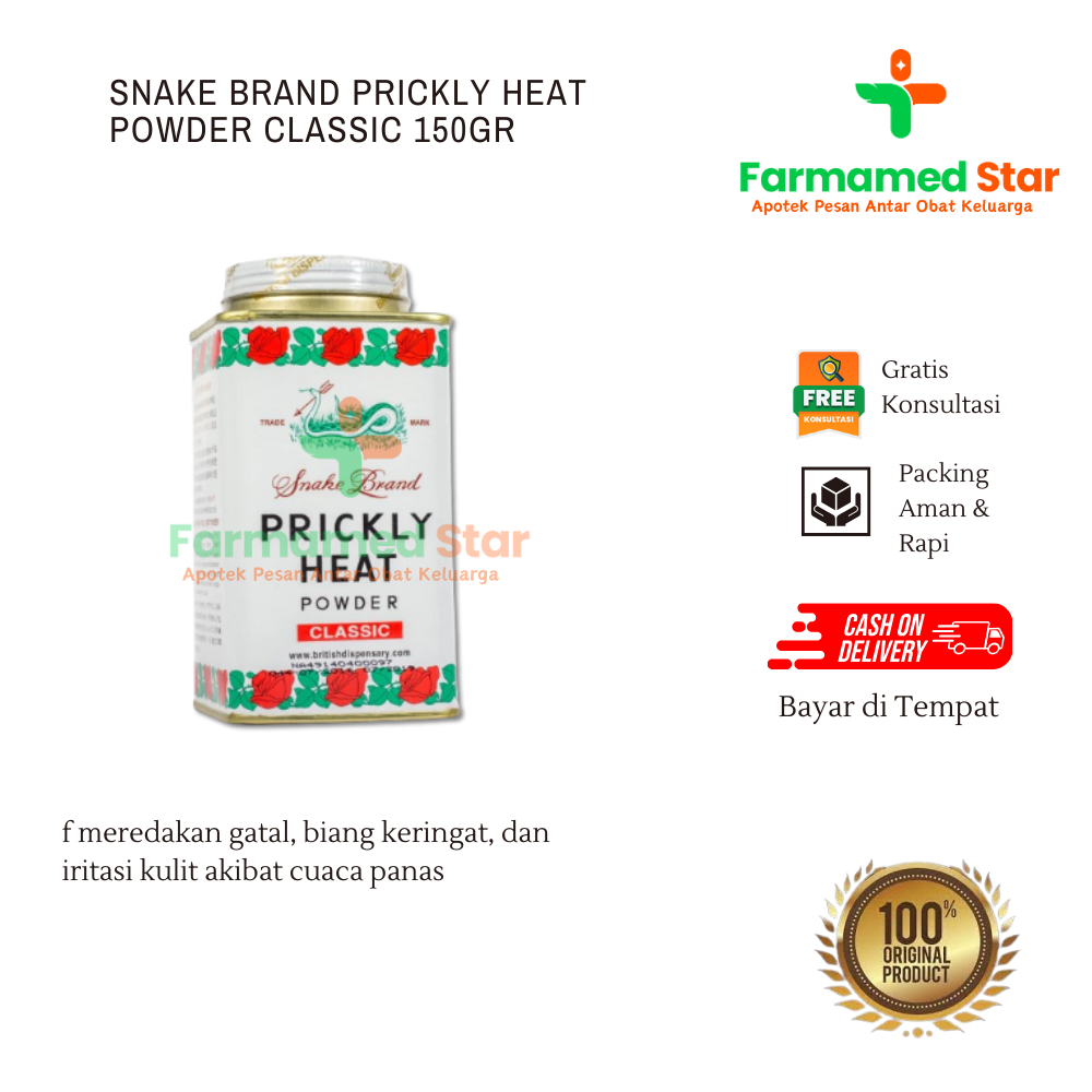 Jual SNAKE BRAND PRICKLY HEAT POWDER CLASSIC 150GR | Shopee Indonesia
