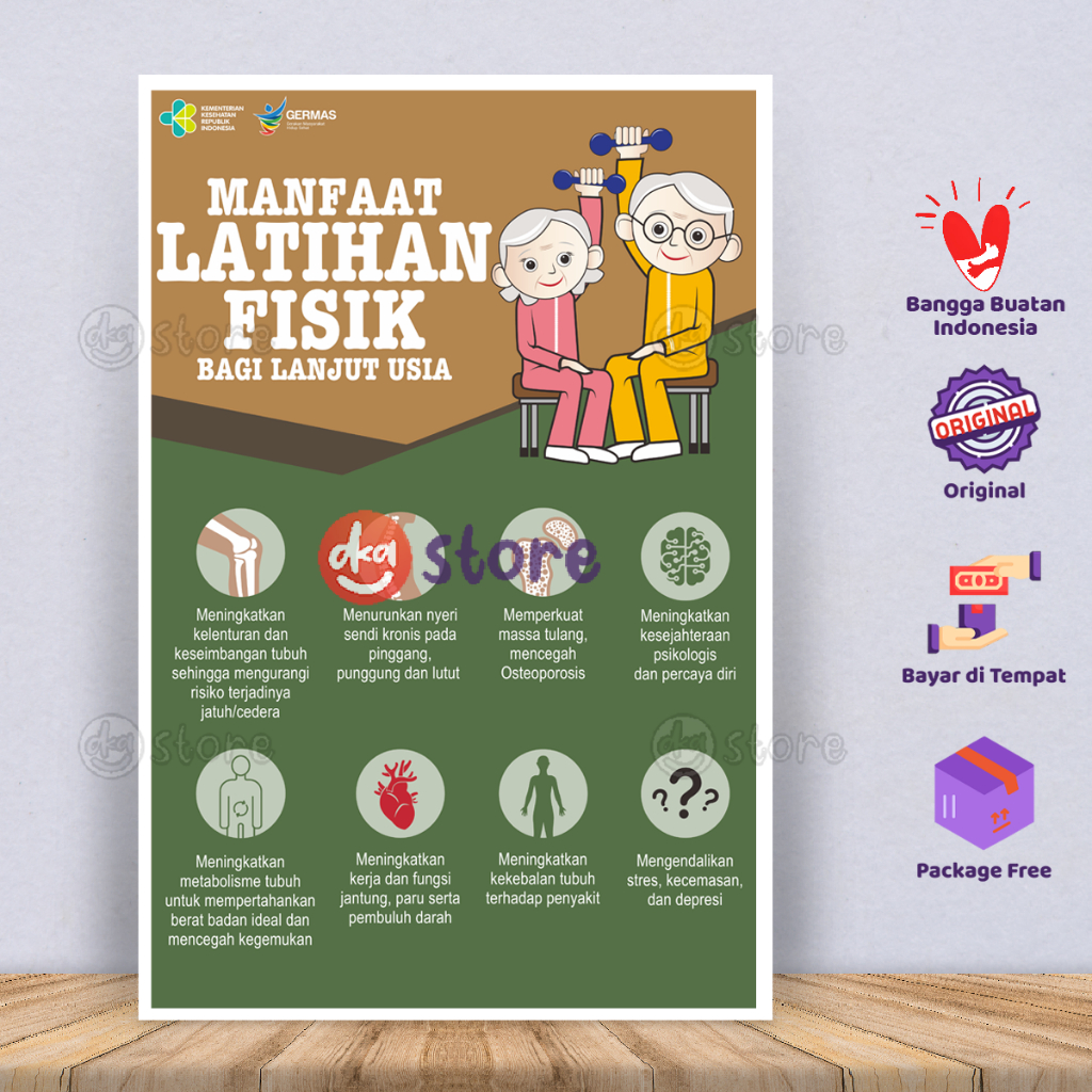 Jual Poster Edukasi Manfaat Latihan Peregangan Fisik Manula / Gambar ...