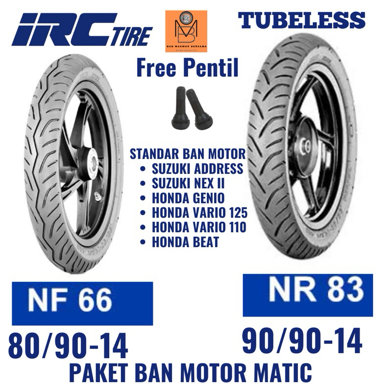 Jual paket Ban Motor Matic / IRC NF66 80 90 Ring 14 NR83 90 90 Ring 14 ...