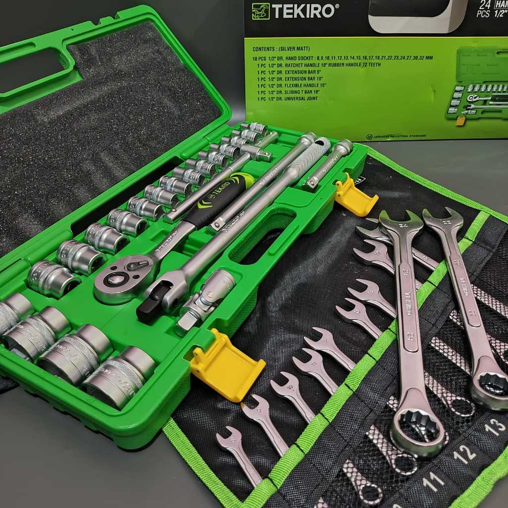 Jual PAKET TEKIRO Kunci Sok Set 24 Pcs 8-32 mm 1/2" 6PT Box + Kunci Ring Pas Set Tekiro 11pcs 8 ...