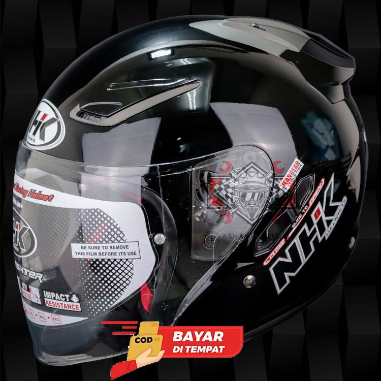 Jual HELM NHK R1 SOLID BLACK GLOSSY - DOUBLE VISOR | Shopee Indonesia