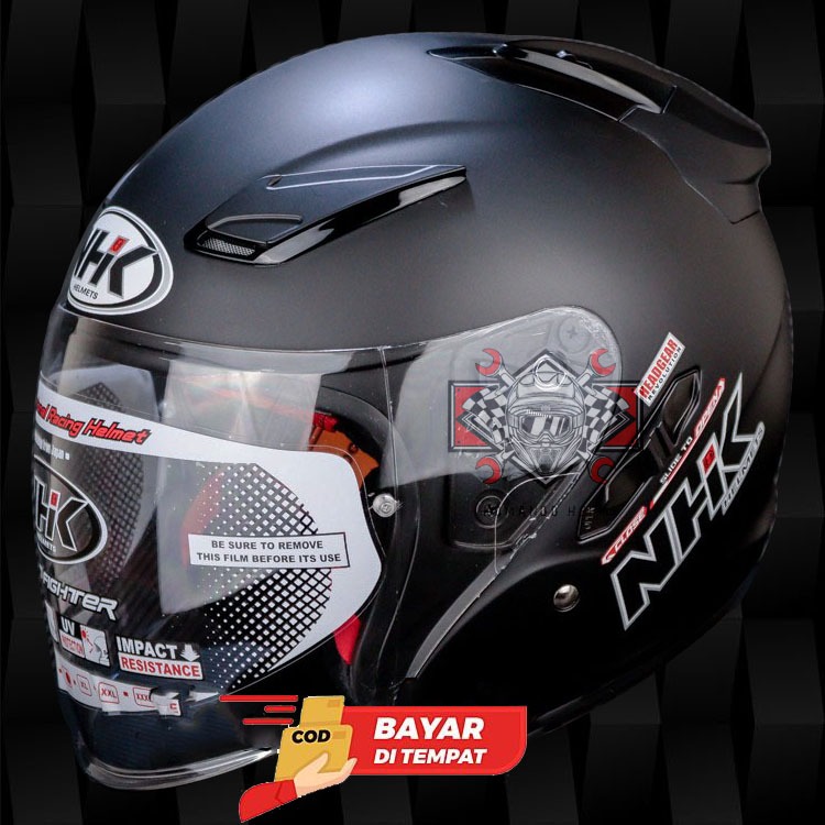 Jual HELM NHK R1 SOLID BLACK DOFF - DOUBLE VISOR | Shopee Indonesia