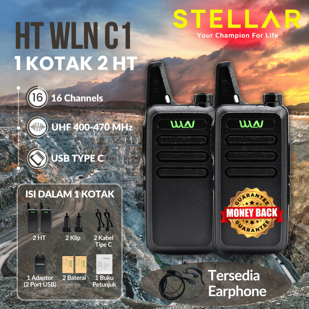 Jual 1 Kotak 2 HT WLN Walkie Talkie Full Set UHF KD C1 7 Hari Garansi ...