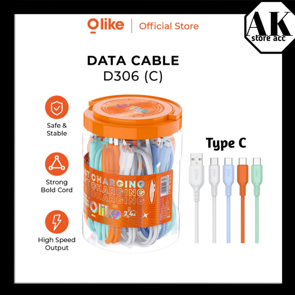 Jual OLIKE D306C Kabel Data Type C 2.4A FAST CHARGING (1 TOPLES) isi ...
