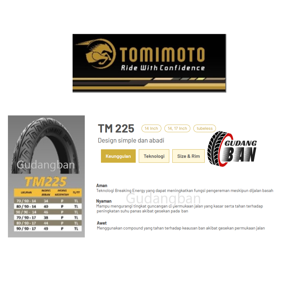Jual ( TM225 ) TOMIMOTO TUBELESS WET LOOK Sport Ban Motor DONAT UKURAN CEK VARIAN 80 atau 90 ...