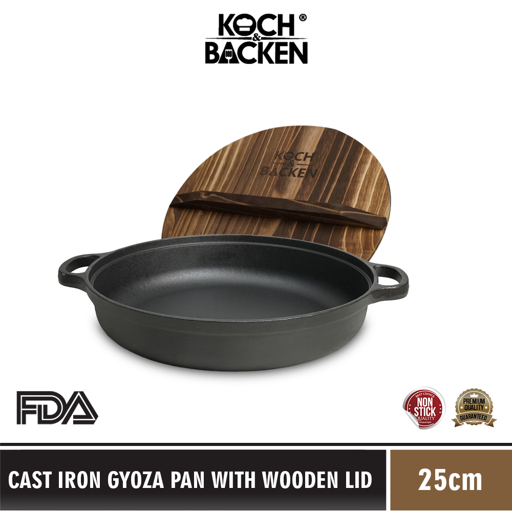 Jual KOCH&BACKEN Cast Iron Gyoza Pan with Wooden Lid - Sukiyaki Hotpot ...