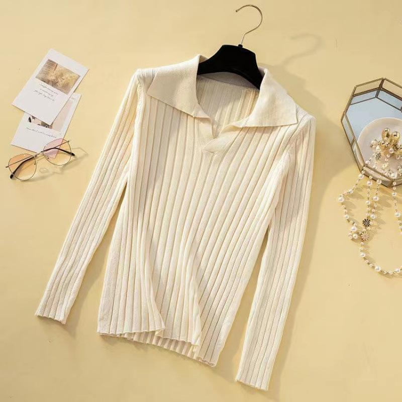 Jual [Hallyu] Corral Atasan Wanita Lengan Panjang Casual Vneck Berkerah Knit Premium | Atasan ...