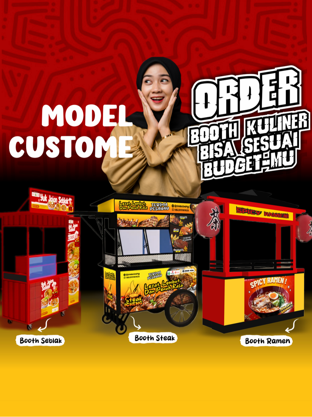 Jual CUSTOME GEROBAK KULINER BOOTH GROBAK ROMBONG ANEKA MAKANAN DAN ...