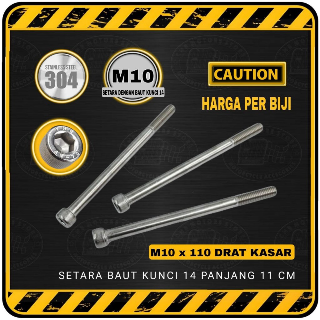 Jual Baut L STAINLESS M10 x 110 | M10x110 Drat Kasar ( Setara Baut Kunci 14 | Panjang 110 mm ...