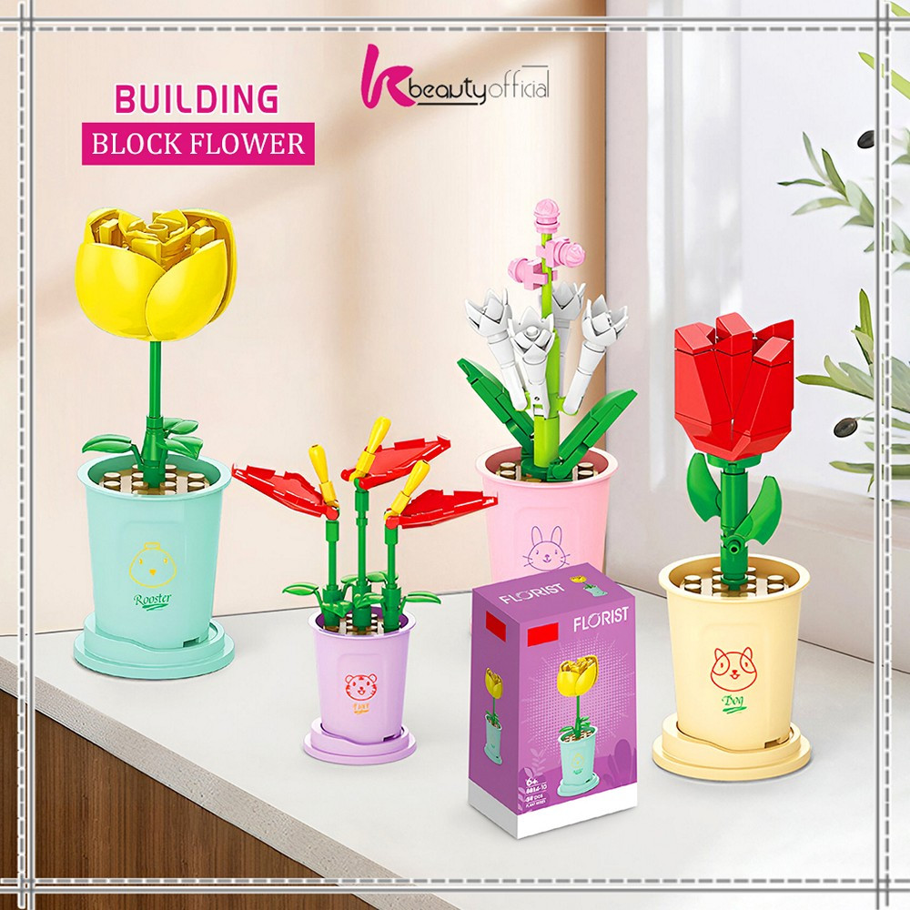 Jual KB-M344 Mainan Edukasi DIY Florist Tanaman Pot Building Block Nano ...