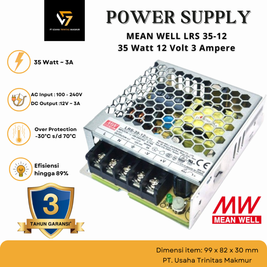 Jual Trafo Power Supply 35 Watt 12V 3A Mean Well LRS 35-12 Single Output Switching MW [Garansi 3 ...