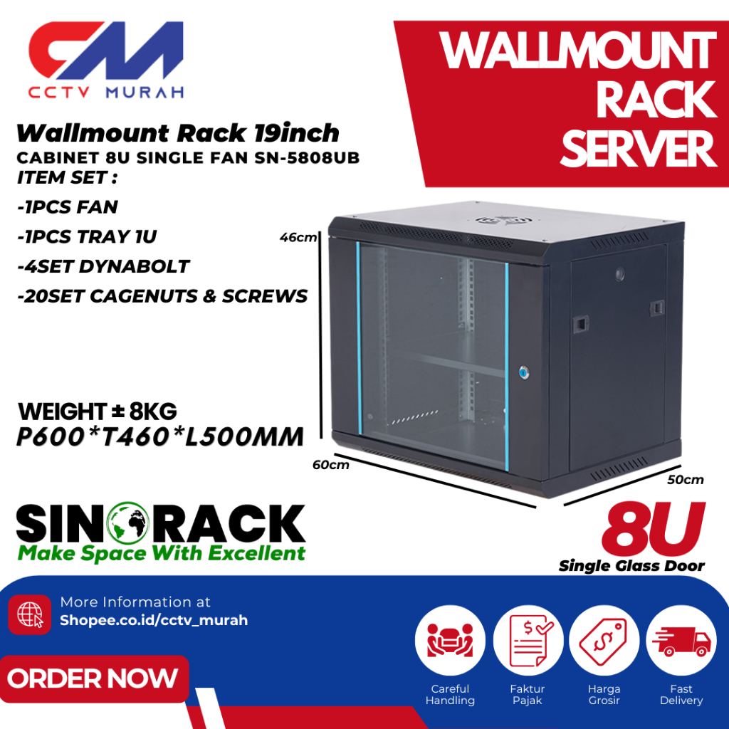 Jual Wallmount Rack Server 8U Depth 500mm / Rak Server Ukuran 8U Single ...