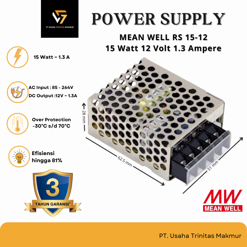Jual MEAN WELL RS 15-12 15W 12V 1.3A Power Supply Original Switching ...