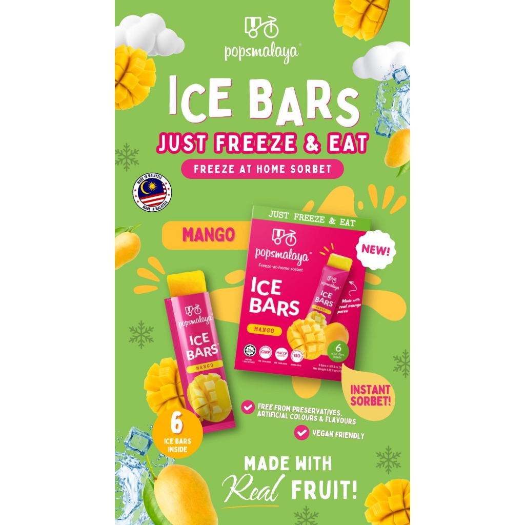 Jual Pop's Malaya Ice Bars Mango isi 6 stick (45ml x 6 Ice Bars) 270ml ...