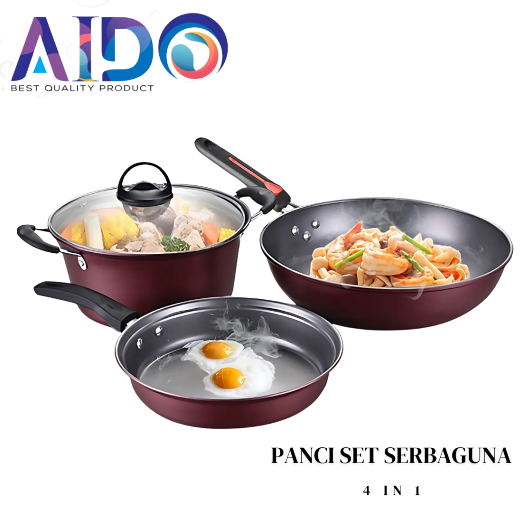 Jual panci set wajan teflon anti lengket with tutup kaca original Panci ...