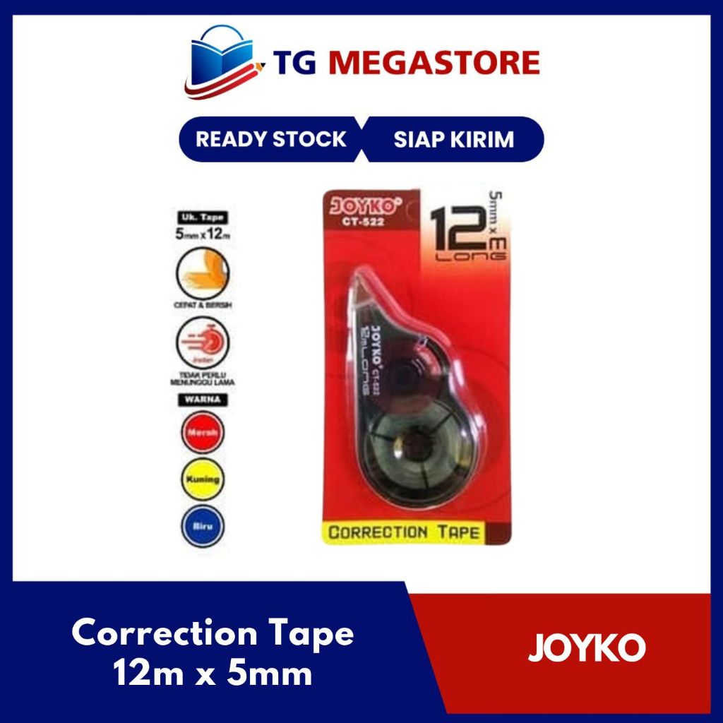 Jual Tipe-X Correction Tape Joyko CT-522 CT-522PTL - 5mm x 12m Long ...