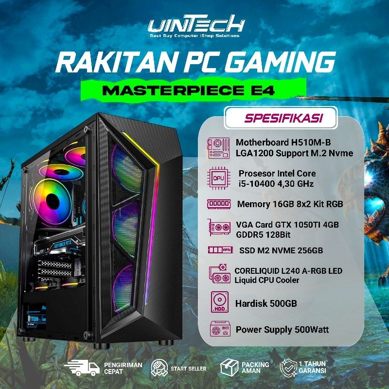 Jual Rakitan PC Gaming Desain Editing CPU i5 10400F / VGA GTX 1050Ti 4GB / Ram 16GB RGB / SSD M ...