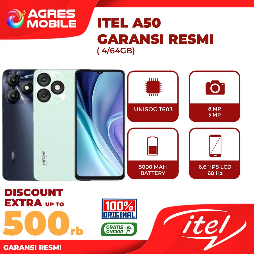 Jual ITEL A50 RAM 4+64GB - 6.6" BIG SCREEN WITH DYNAMIC DISPLAY - 5000MAH BIG BATTERY | Shopee ...